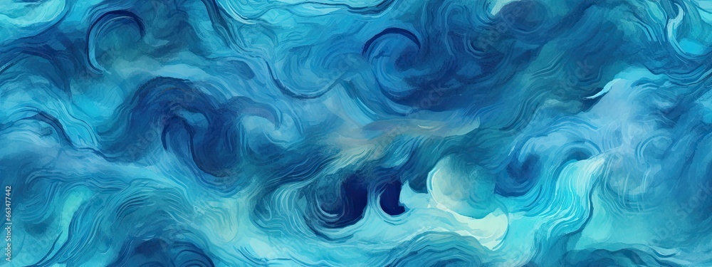 Seamless abstract turquoise blue rolling ocean waves seascape painting ...