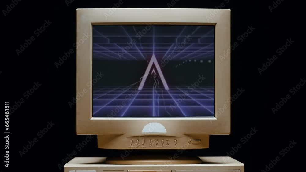 Vidéo Stock Retro pc with vintage screen saver, for chroma key green ...