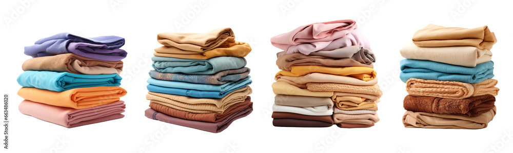 Montón de ropa limpia de diferentes colores apilada aislada sobre fondo ...