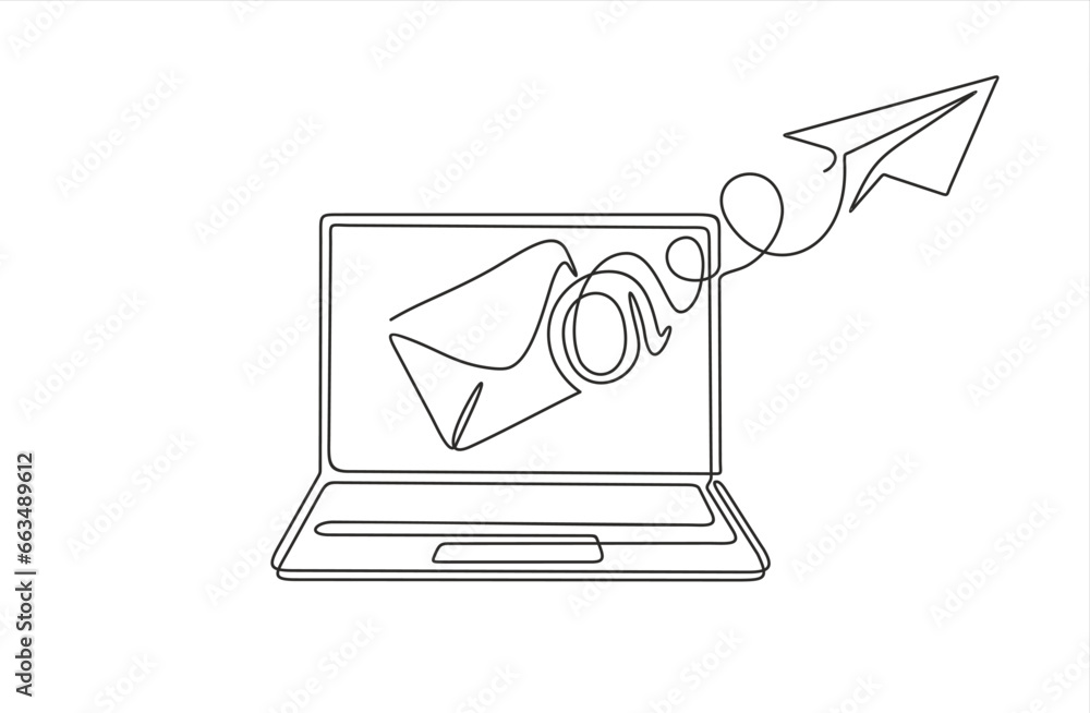 continuous one line drawing of Email message post letter send ...