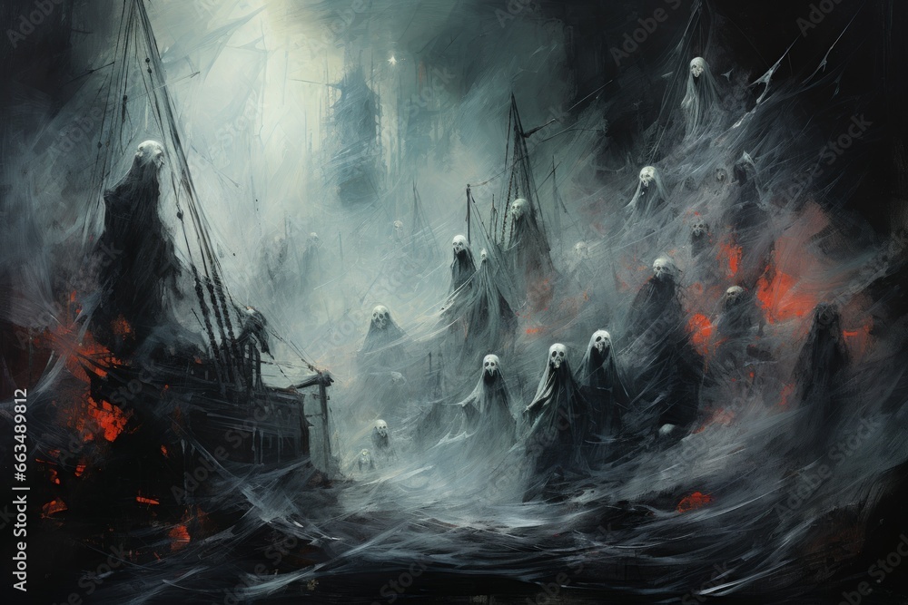 Cursed ghost ships, forever sailing the seas with ghostly crews seeking ...