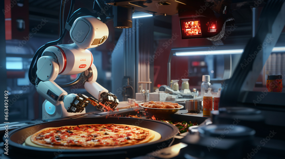 Robot AI making pizza, restaurant, pizza, food, meal, cooking, buffet ...