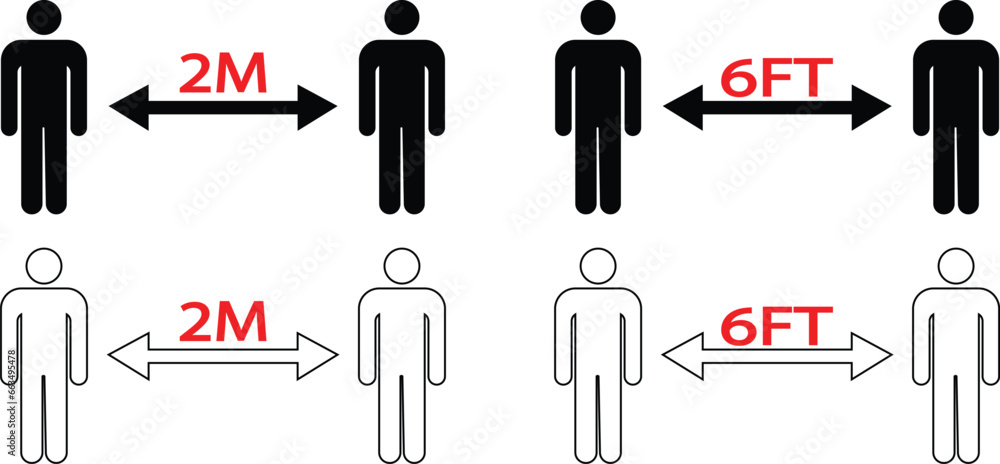 Social distancing icon set .Keep distance sign. epidemic protective ...
