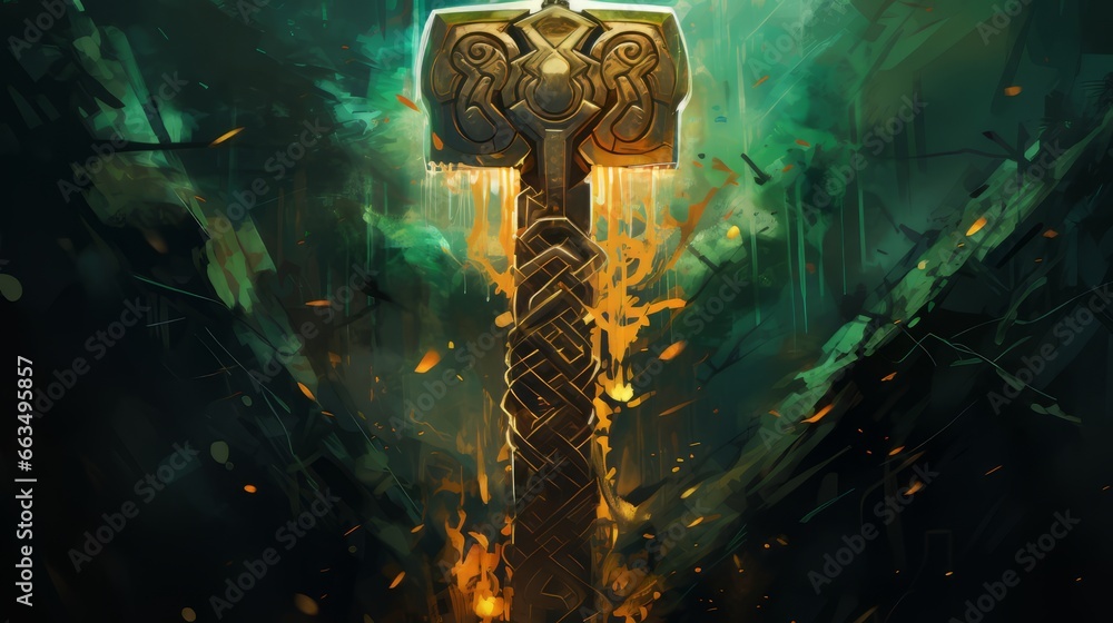 Mjölnir - thor´s hammer from the norse mythology Stock Illustration ...
