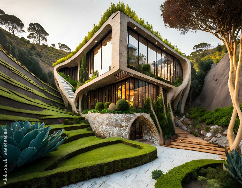 Organic house embedded in a designed hillside, architectural photos ...