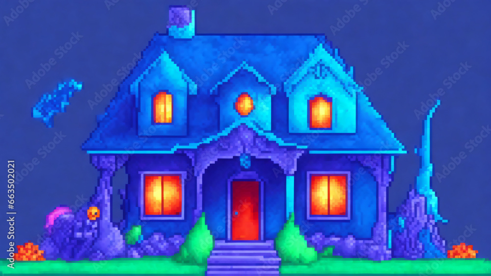 Haunted monster house, 32-bit pixel art, maximum resolution, AI Stock ...