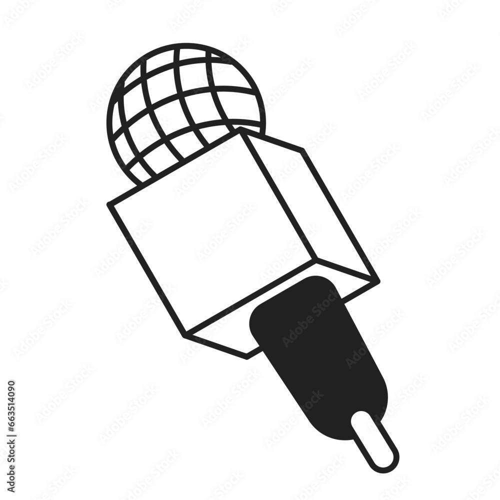 Journalist microphone black and white 2D cartoon object. Press ... Journalist microphone black and white 2D cartoon object. Press ...