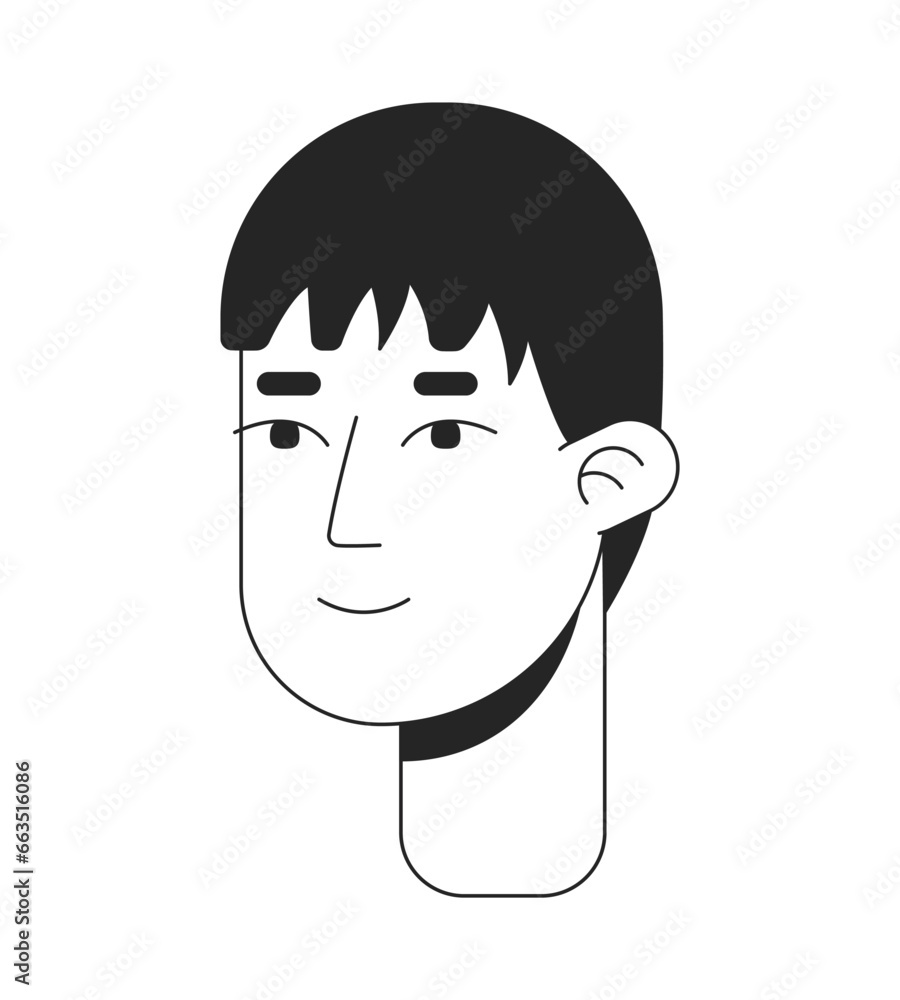 Average korean young adult man black and white 2D line cartoon ...