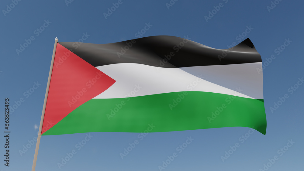 Flag of Palestine is flying in the wind. Realistic 3D rendering ...