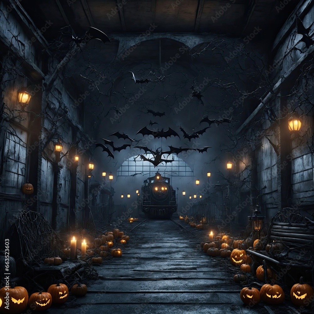 Halloween Backdrop, Haunted Train Station, ,HALLOWEEN DIGITAL BACKDROP ...