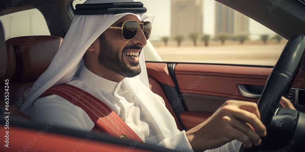 Oil Sheikh Views His Expansive Oil Fields from the Window of a Modern ...