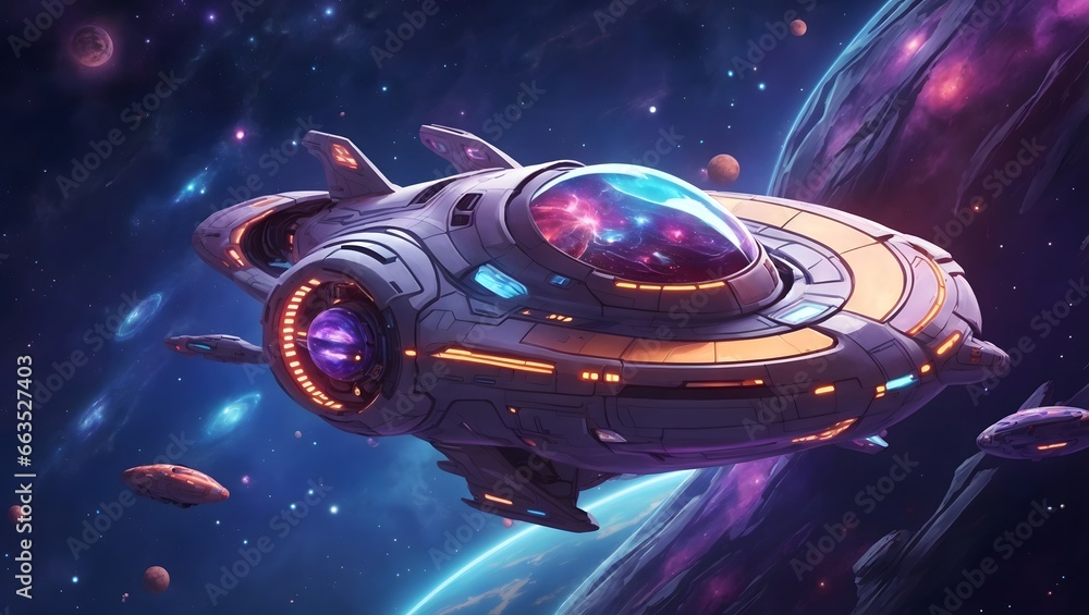 A Vibrant And Detailed Anime Style Cartoon Illustration Of A Spaceship ...