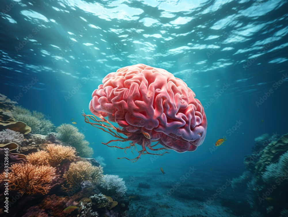 An isolated and lost human brain in the middle of the ocean, Generative ...