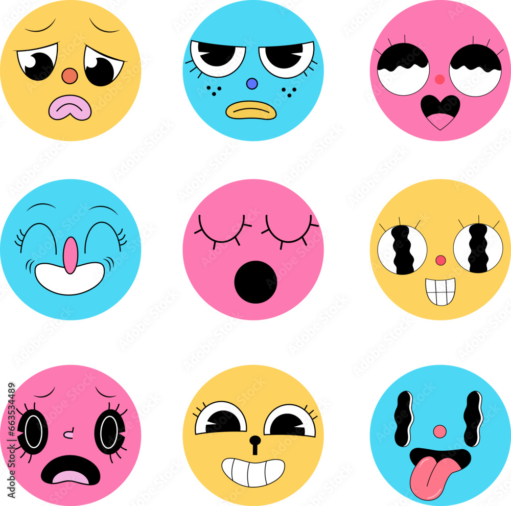 set of happy emoticons, Colorful set of happy smiling face label ...