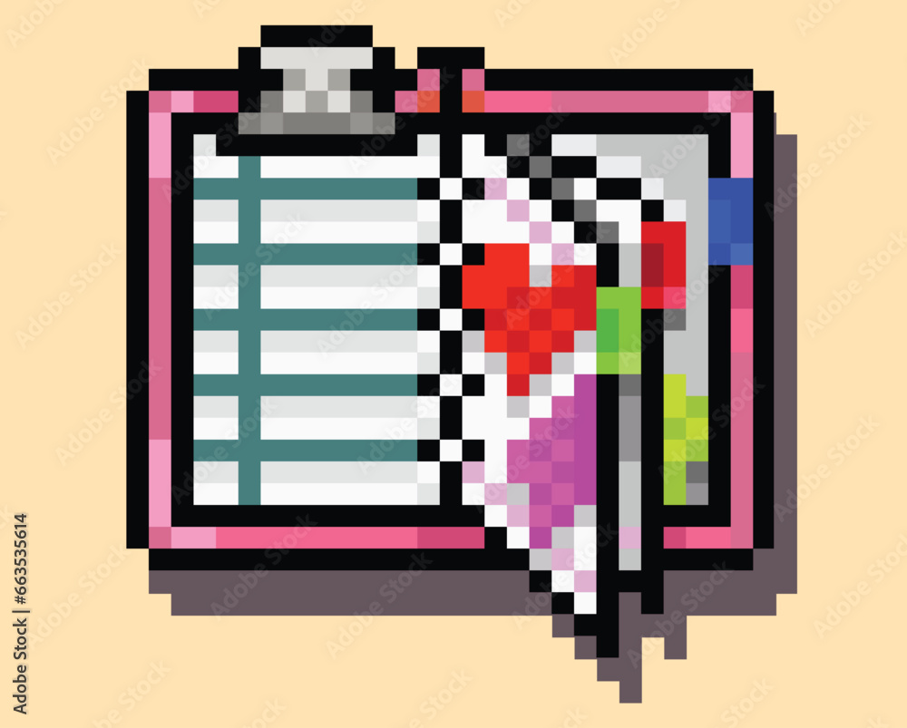Pixel art diary notes, diary with markings, editable pixel art vector ...
