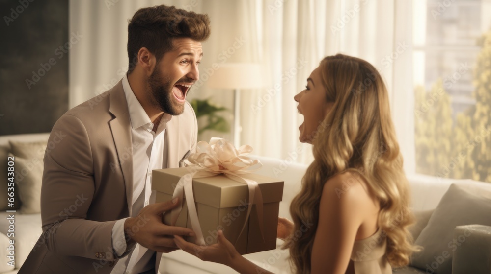 Couple receiving a surprise gift from friends generative ai Stock ...