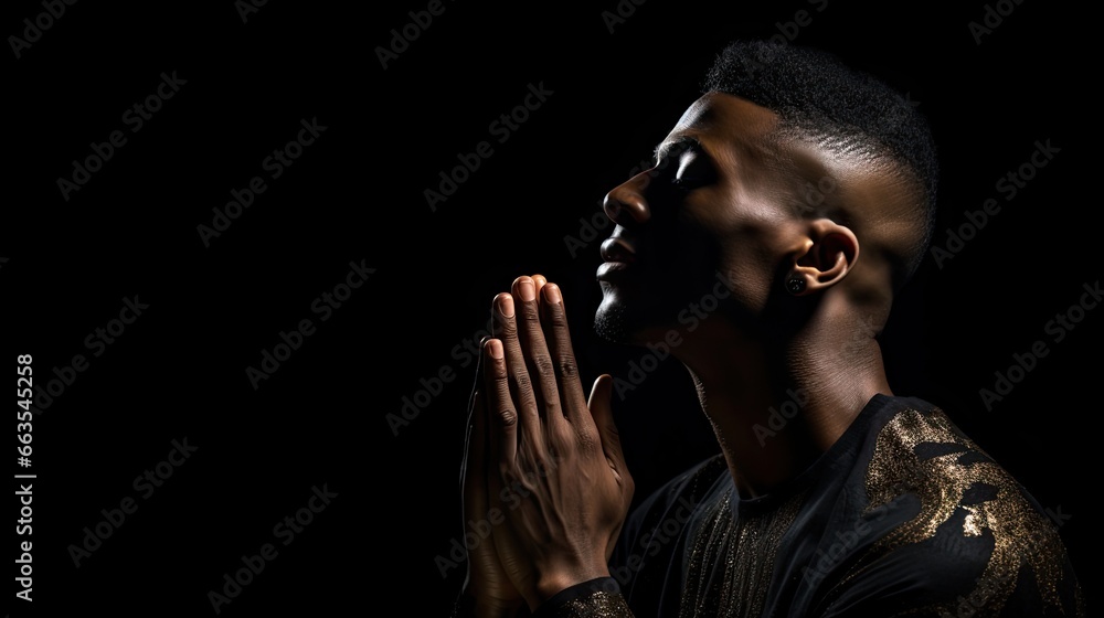 Black man praying to god, believing male expresses his faith, portrait ...