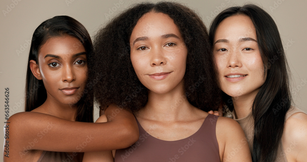 Diversity, beauty and face of women in studio for empowerment, wellness ...