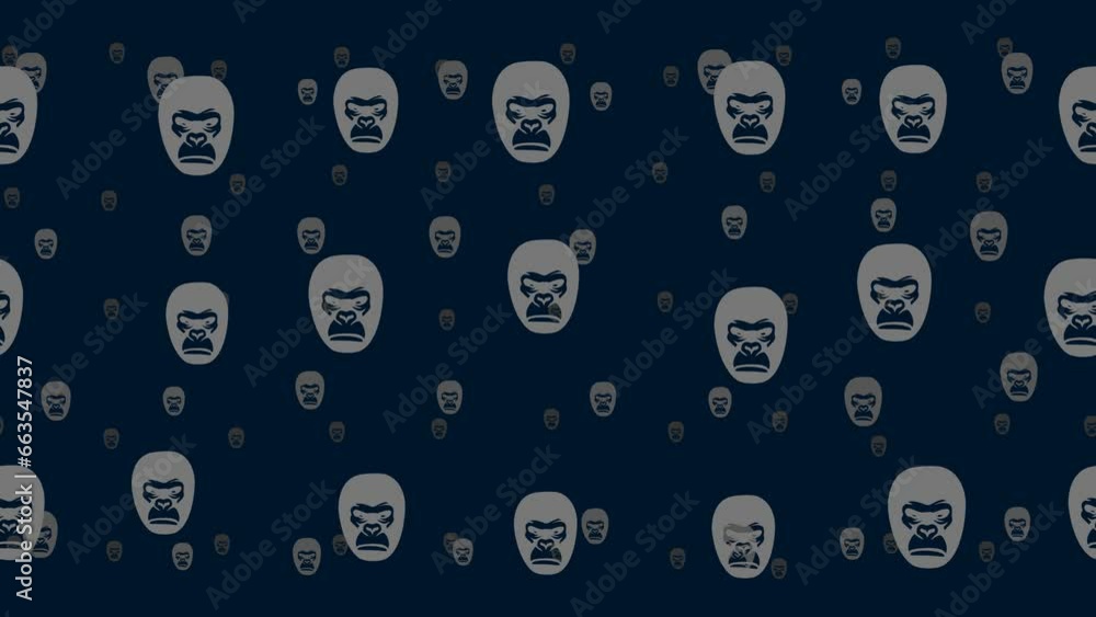 Gorilla heads float horizontally from left to right. Parallax fly ...