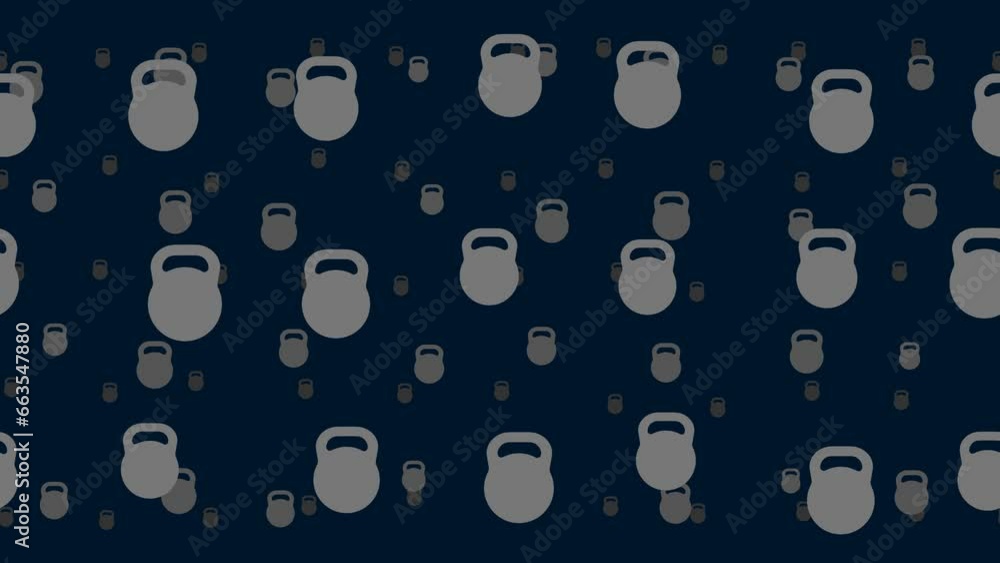Sports weight symbols float horizontally from left to right. Parallax ...