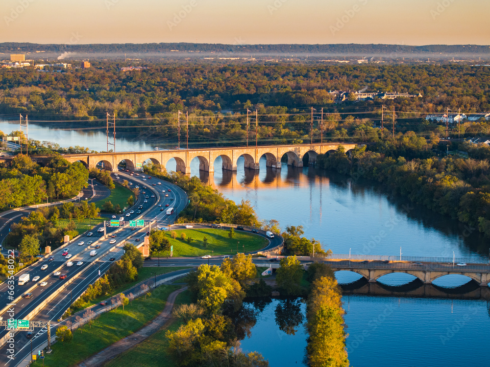 Route 18 Highway and NJ Transit Bridge along the Raritan River Stock ...