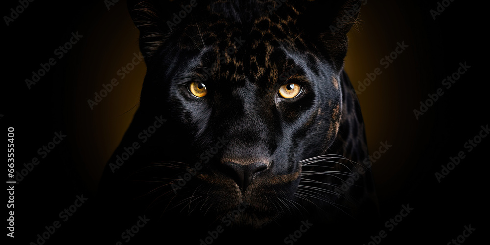 This striking image showcases a Panther in a front view against a black ...