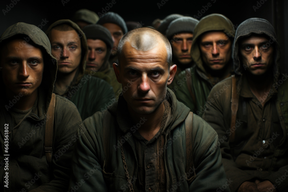 The solemn faces of war prisoners awaiting their fate, a human tragedy ...