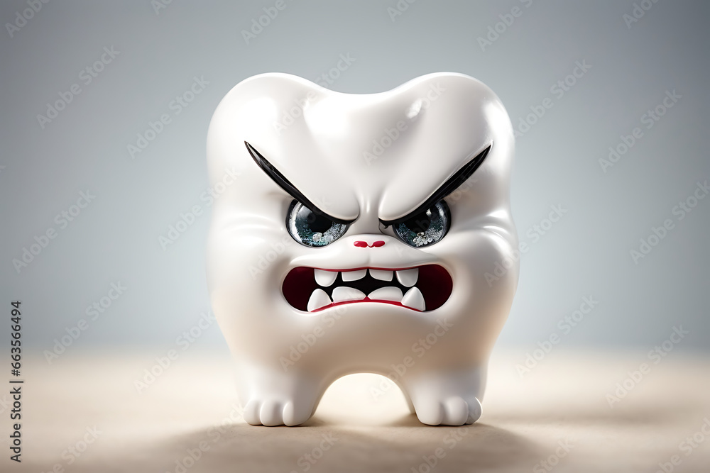 Angry tooth mascot with toes and a white background Stock Illustration ...