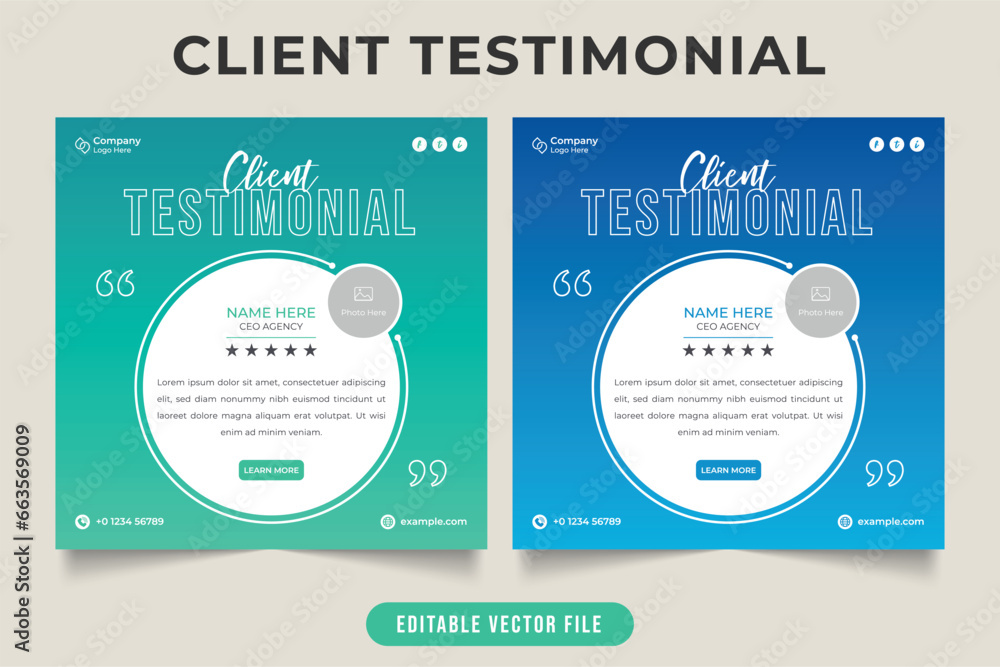 Customer service feedback testimonial layout vector with green and blue ...
