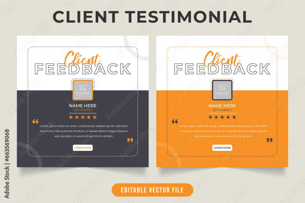 Client testimonial and work review template with yellow and gray colors ...