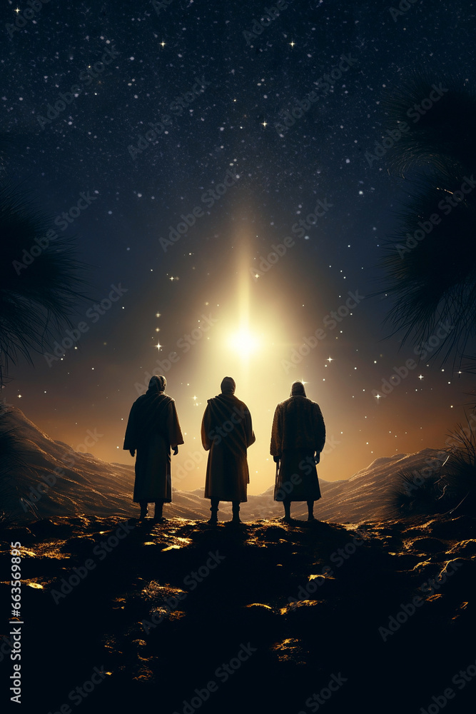 With a sense of wonder, the three wise men observe the radiant Star of ...