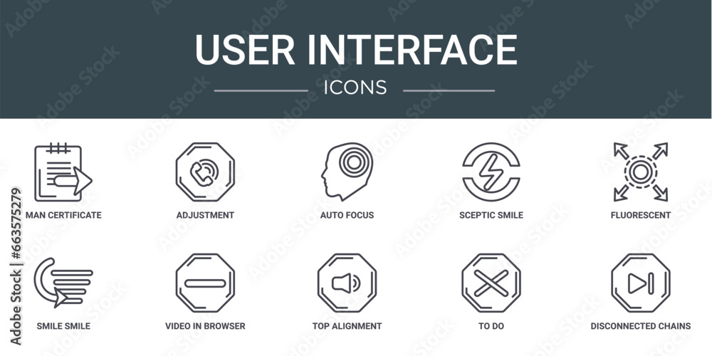 set of 10 outline web user interface icons such as man certificate ...