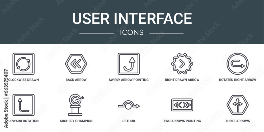 set of 10 outline web user interface icons such as clockwise drawn ...