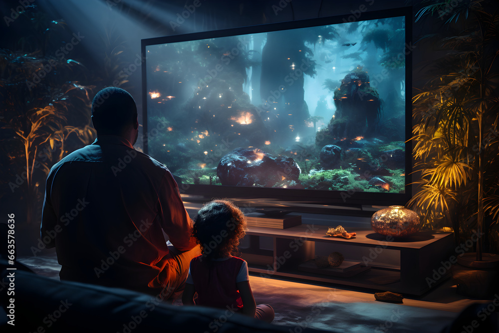 A dynamic shot capturing the cinematic experience from the viewer's ...