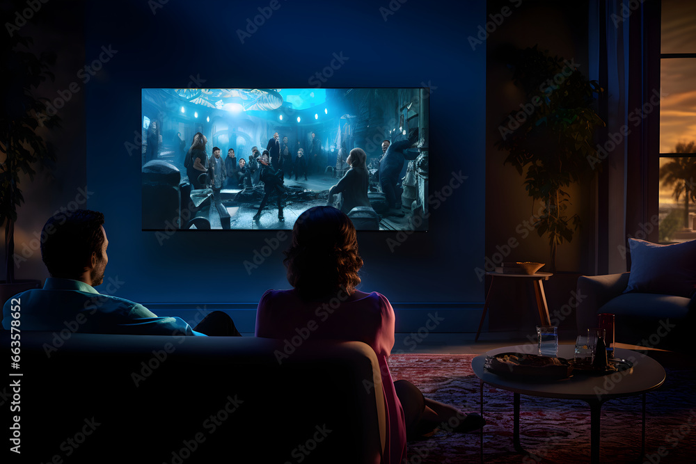 A dynamic shot capturing the cinematic experience from the viewer's ...