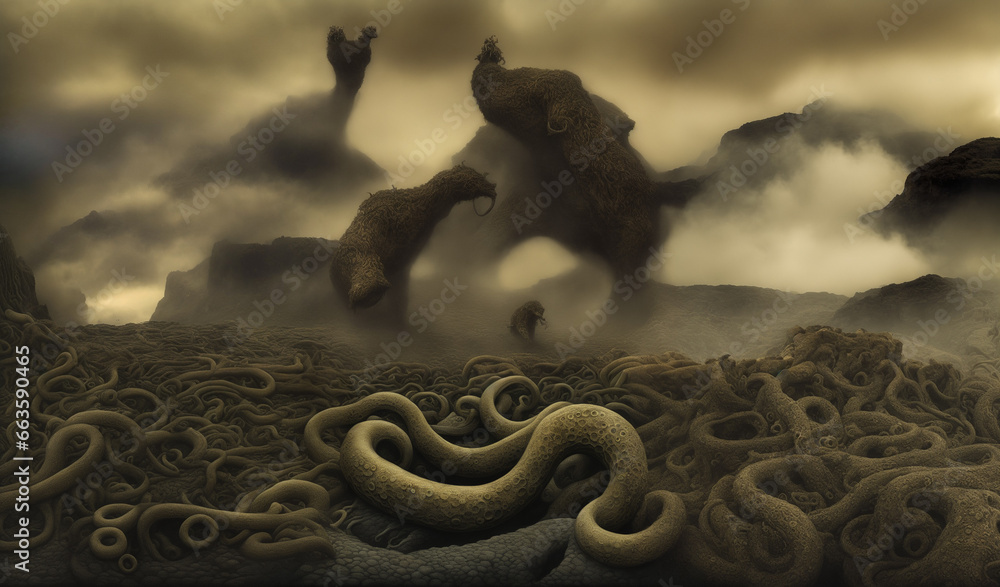 A giant tentacle monster in the middle of a field, Strange creature ...