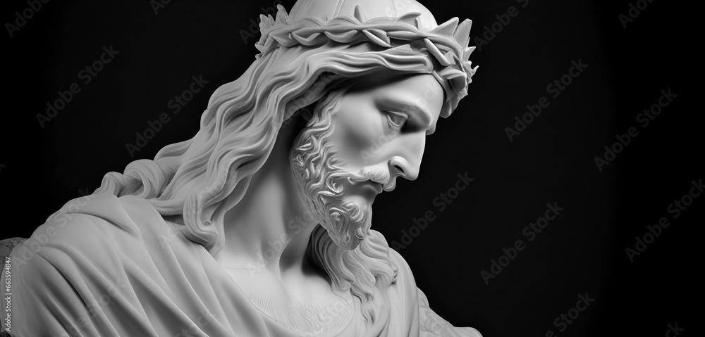 solid white marble jesus side profile with large ornate white crown ...