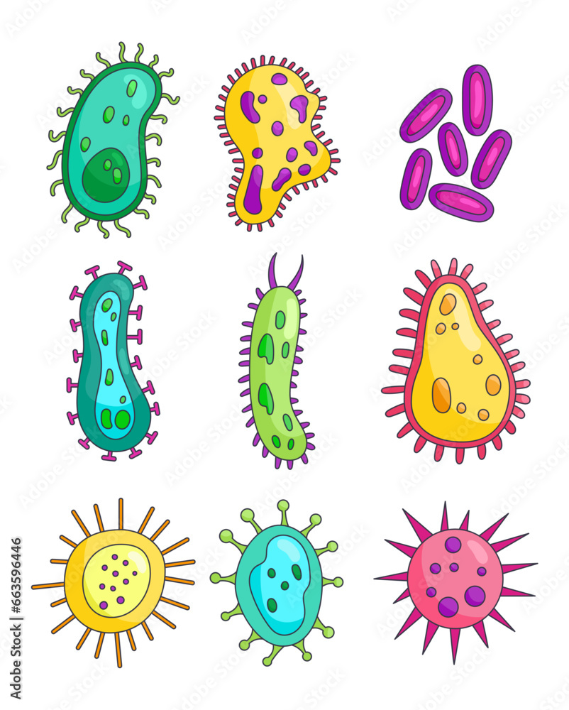 Different types of viruses. Bacteria, biological microorganism, good ...