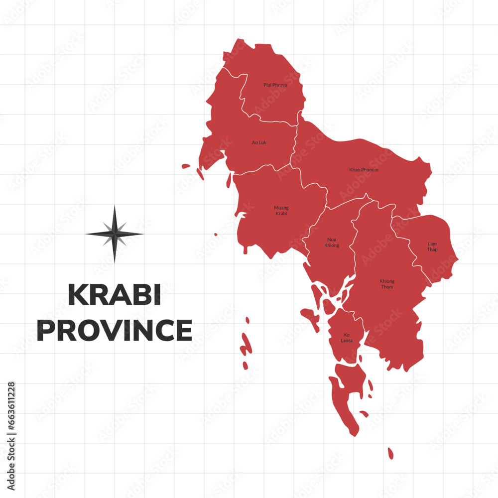 Krabi Province map illustration. Map of the province in Thailand Stock ...