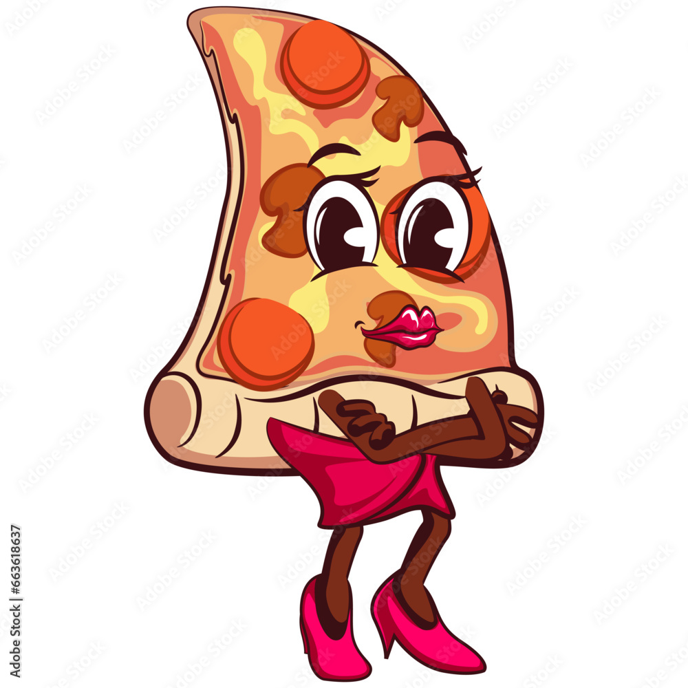 Cute slice of pizza character with cute face mascot being beautiful and ...