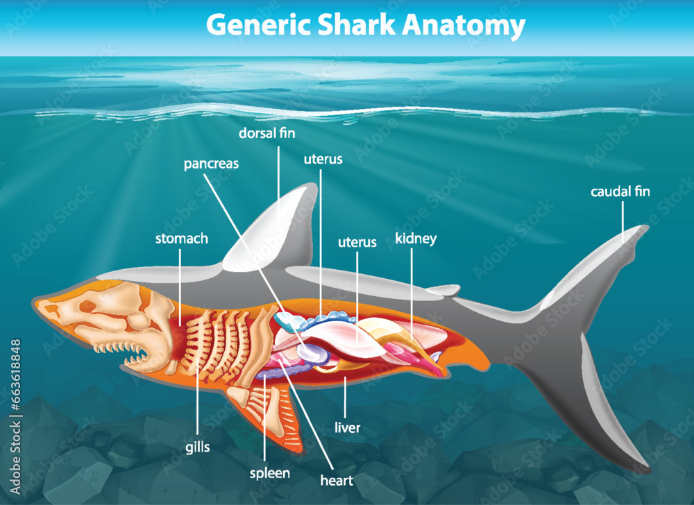 Poster Exploring Shark Anatomy in an Underwater Scene – Wall Art ...