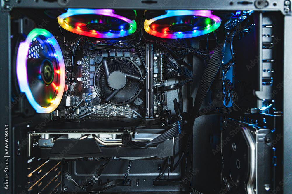 Inside computer motherboard with wires,computer system equipment and ...