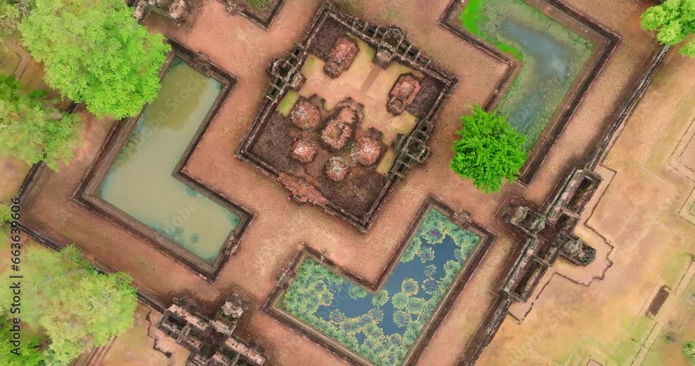 An aerial view of the Hindu Khmer temple at Prasat Hin Mueang Tam, The ...