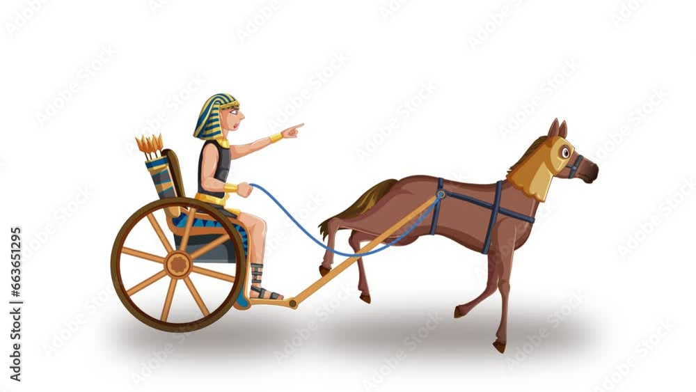 Animation cartoon of Ancient Egyptian pharaohs riding a horse carriage ...
