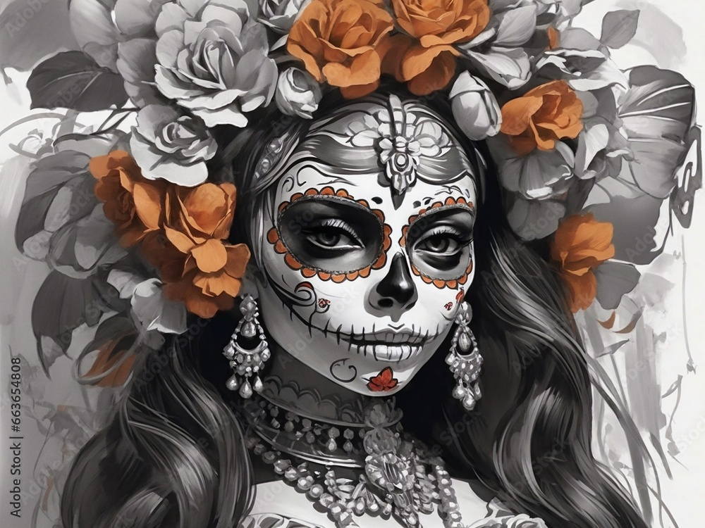 Festive Mexican Heritage: Woman with Colorful Face Tattoos for Dia de ...