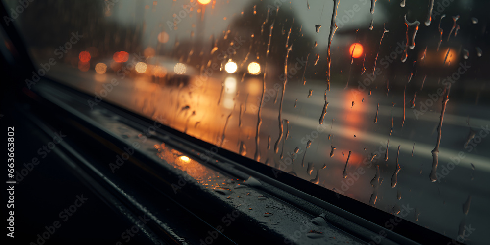 Car Windshield Is Shown With Rain Drops On It Background rain and road ...