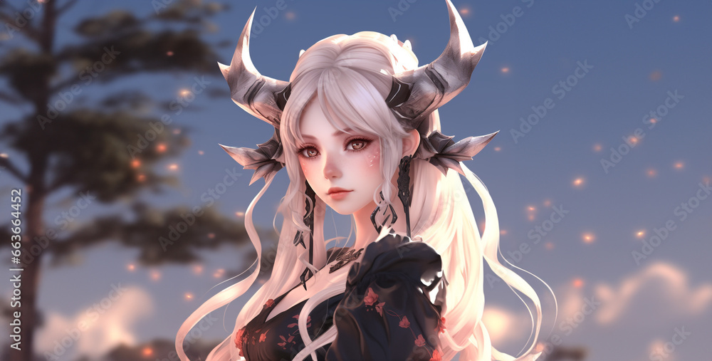 Anime style VTuber Model beautiful woman with demon horn Stock Photo ...