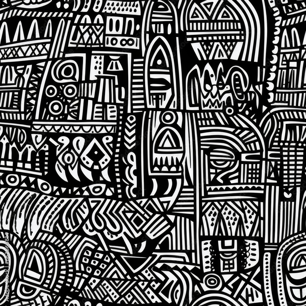 Zentangle doodle abstract black and white repeat pattern Stock ...