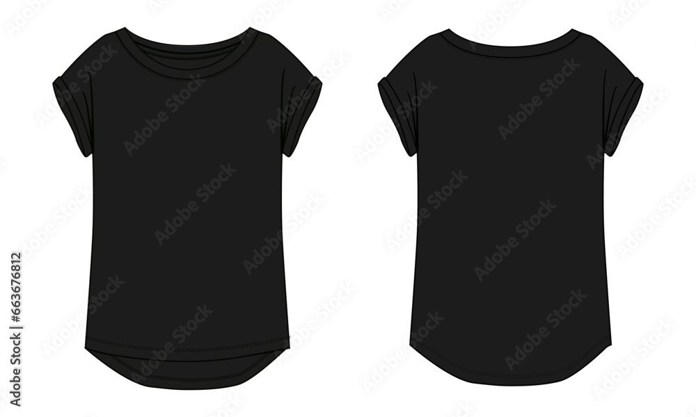 Short sleeve t shirt technical drawing fashion flat sketch vector ...