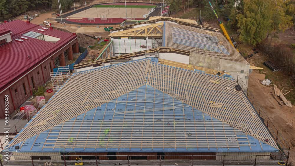 Installation Of Modern Roof With Solar Panels. Timelapse From Trusses ...